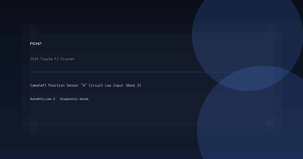 P0347 Toyota FJ Cruiser – Camshaft Position Sensor "A" Circuit Low ...